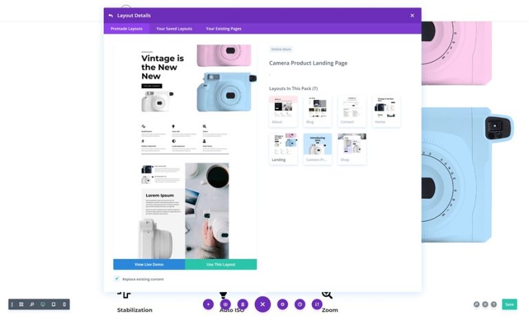 Get a FREE Camera Product Layout Pack for Divi