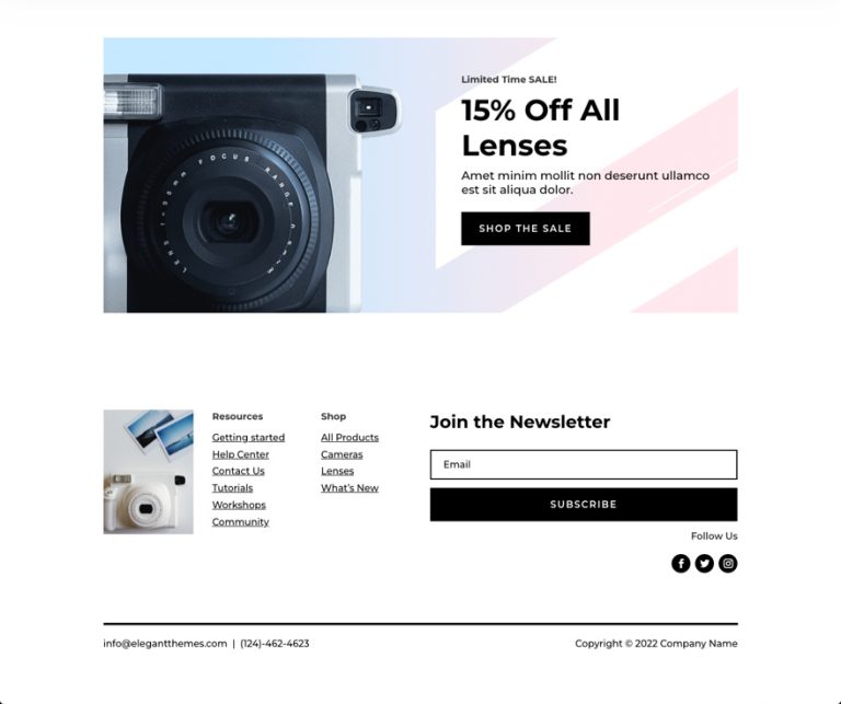 Download a FREE Header & Footer for Divi's Camera Product Layout Pack