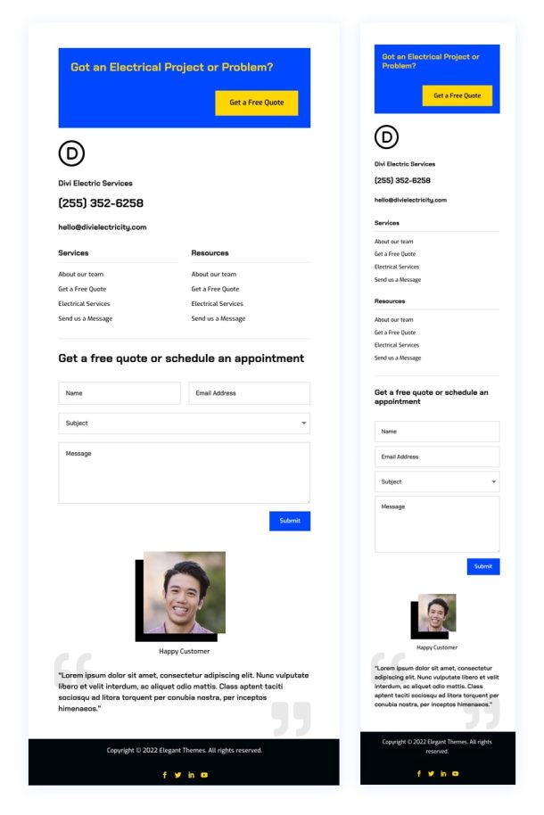 Download a FREE Header & Footer for Divi's Electrical Services Layout Pack