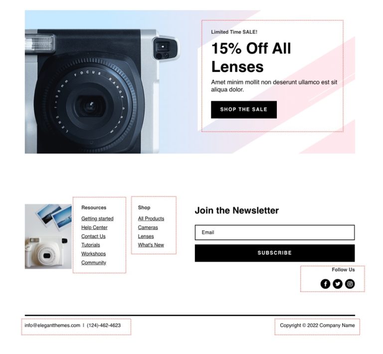 Download a FREE Header & Footer for Divi's Camera Product Layout Pack