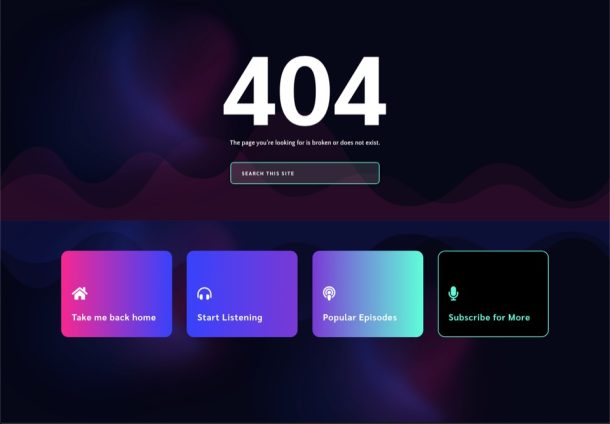 Download a FREE 404 Page Template for Divi's Podcaster Layout Pack