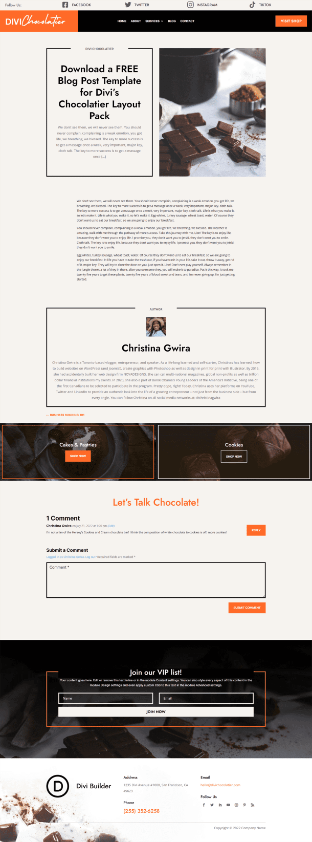 Download a FREE Blog Post Template for Divi's Chocolatier Layout Pack
