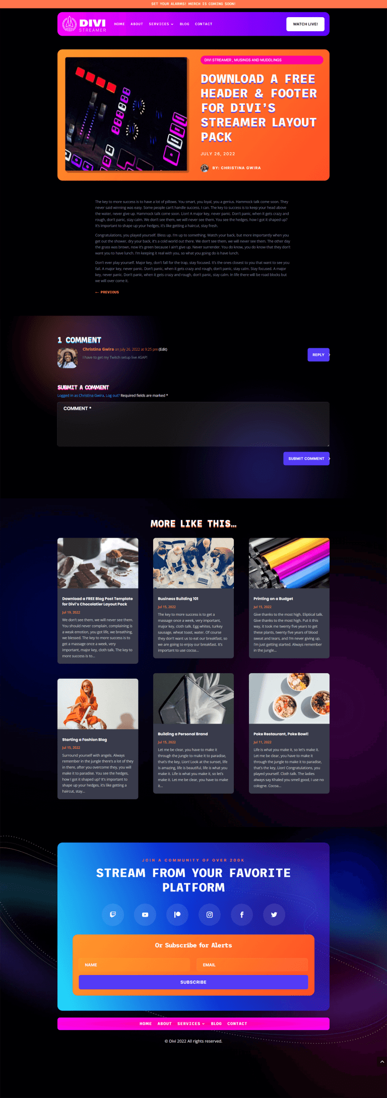 Download a FREE Blog Post Template for Divi's Streamer Layout Pack