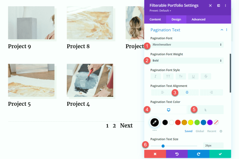 How to Style the Pagination in Divi's Filterable Portfolio Module