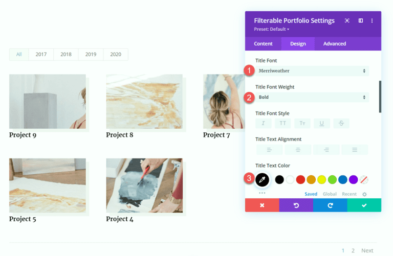 How to Style the Pagination in Divi's Filterable Portfolio Module