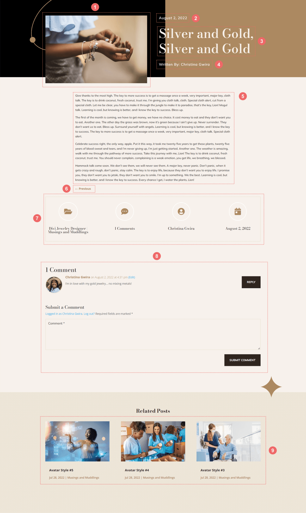 Download a FREE Blog Post Template for Divi's Jewelry Designer Layout Pack