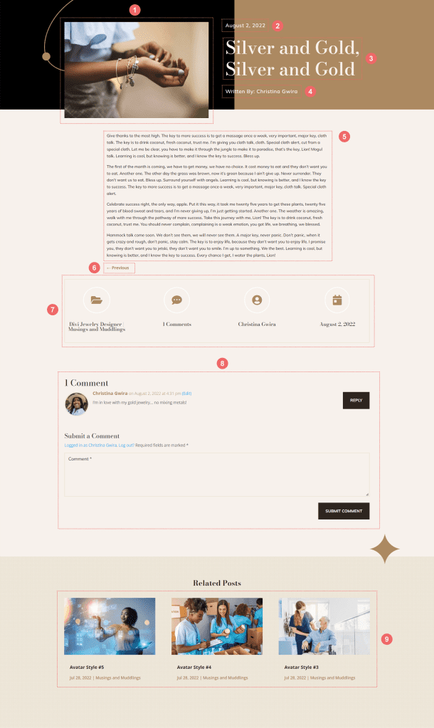 Download a FREE Blog Post Template for Divi's Jewelry Designer Layout Pack