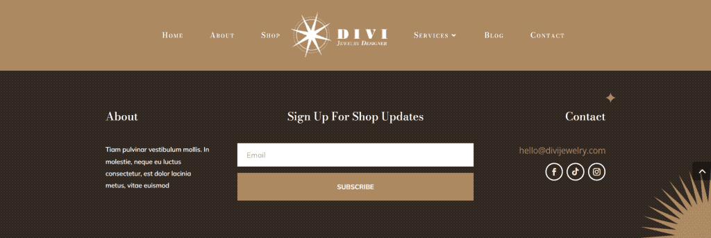 Download a FREE Header & Footer for Divi's Jewelry Designer Layout Pack