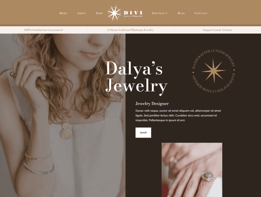 Download a FREE Header & Footer for Divi's Jewelry Designer Layout Pack
