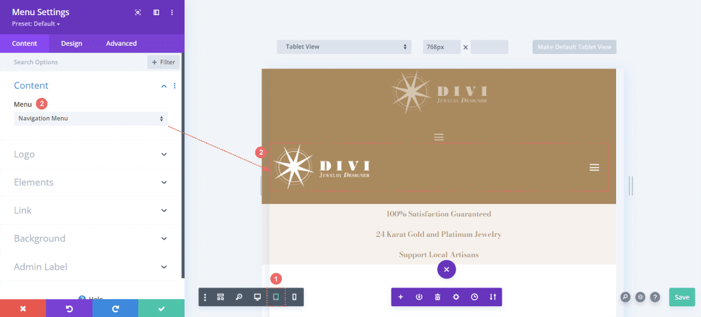 Download a FREE Header & Footer for Divi's Jewelry Designer Layout Pack