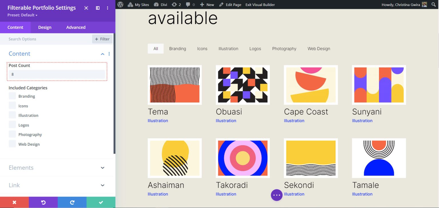 How to Change the Column Count in Divi's Filterable Portfolio Module