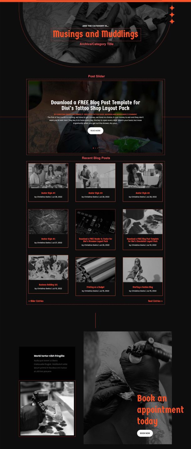 Download a FREE Category Page Template for Divi's Tattoo Shop Layout Pack