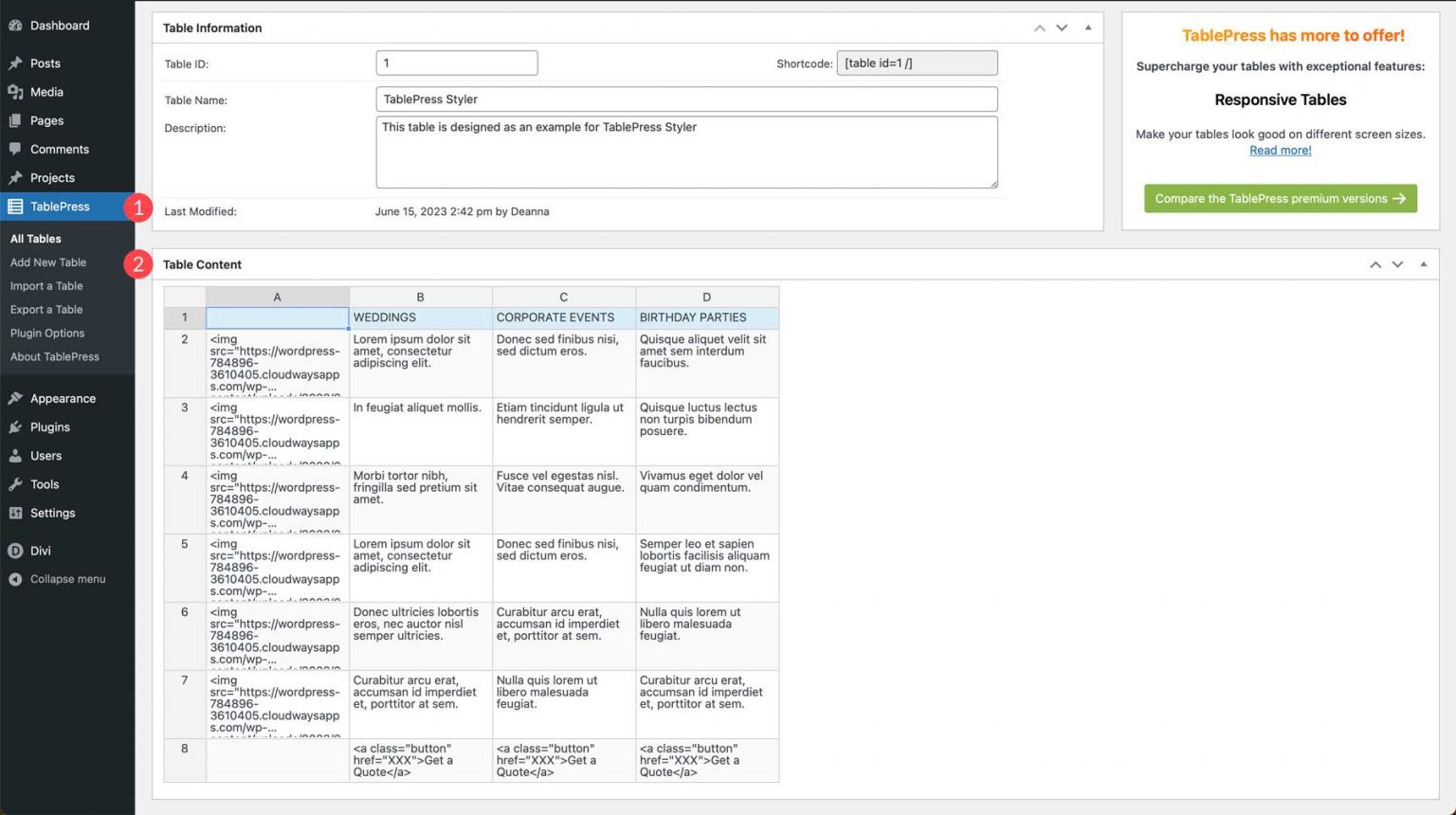 Divi Product Highlight: TablePress Styler