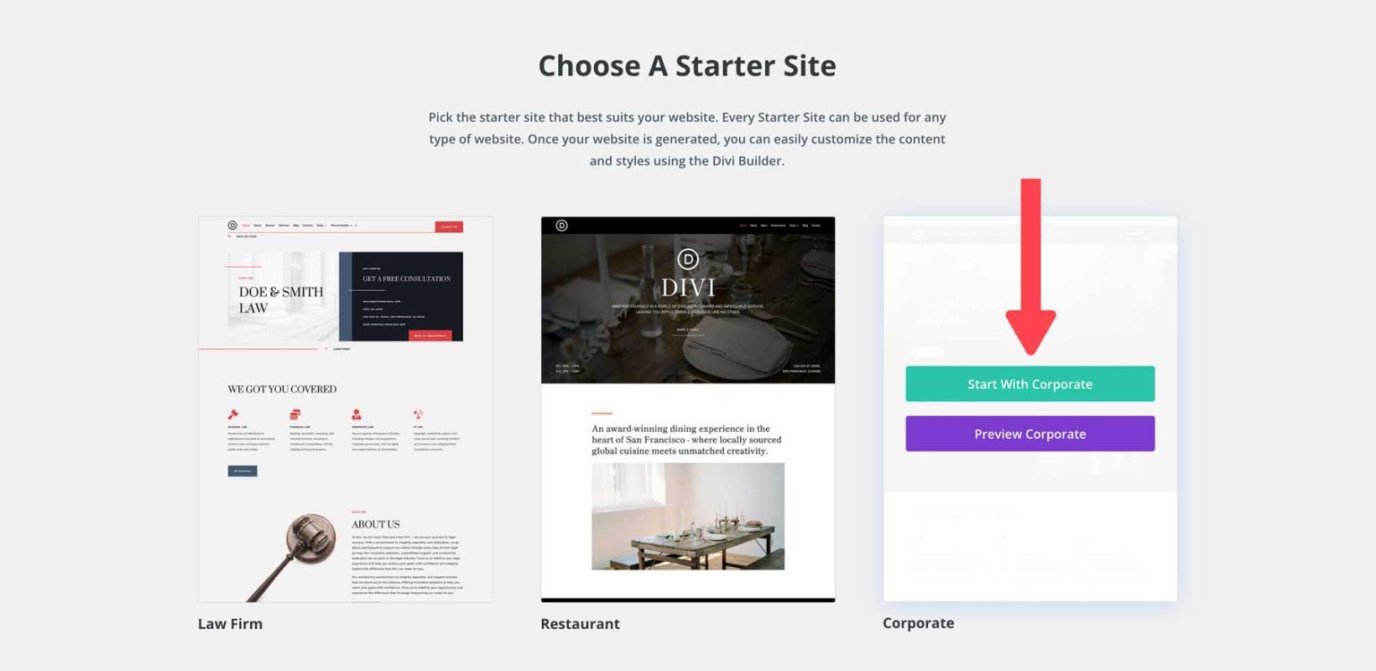 New Divi Starter Site for Corporate (Quick Install)