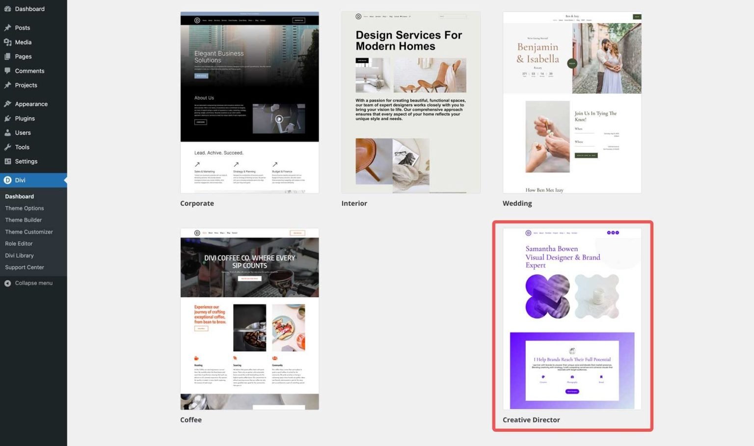 New Divi Starter Site for Creative Directors (Quick Install)