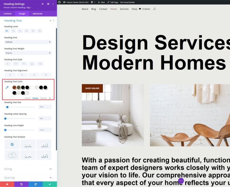 New Divi Starter Site for Interior (Quick Install)