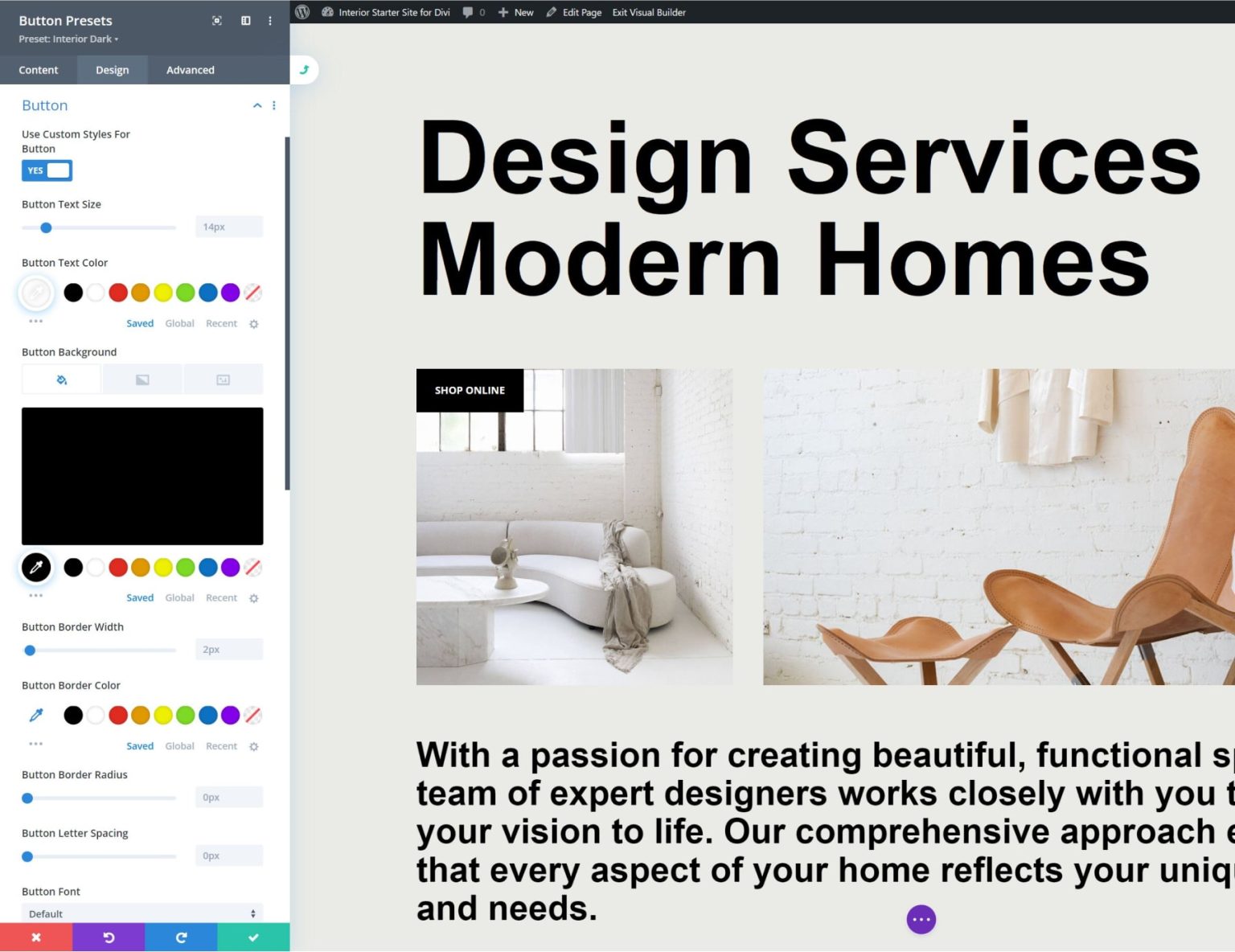 New Divi Starter Site for Interior (Quick Install)
