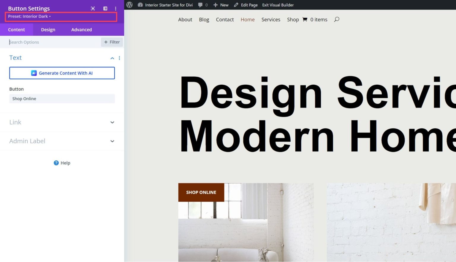 New Divi Starter Site for Interior (Quick Install)