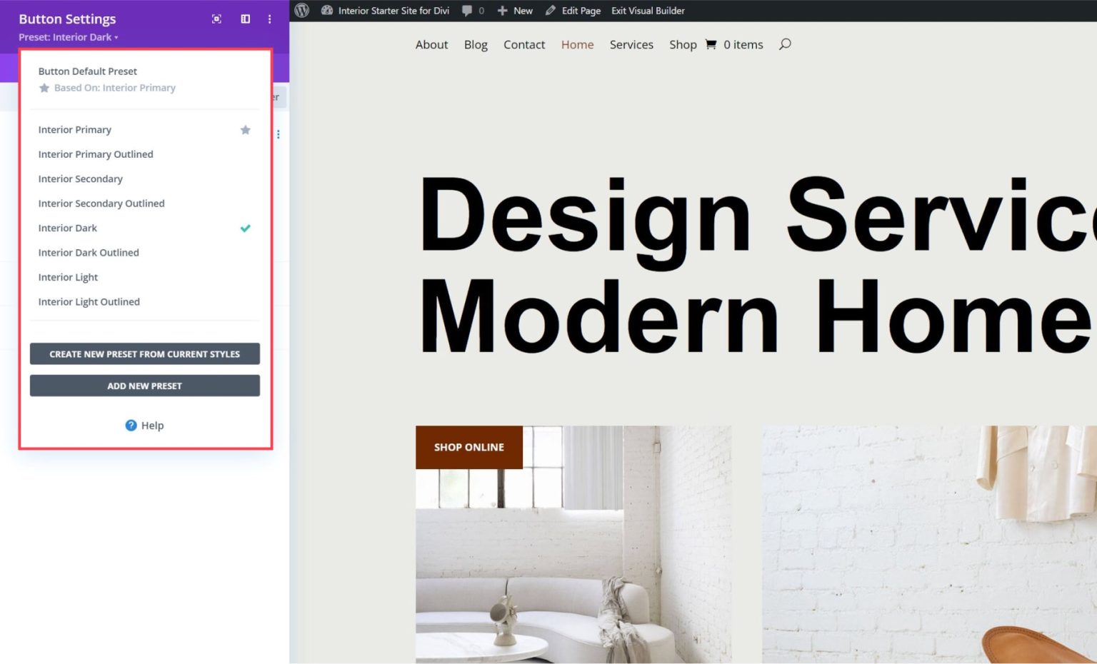 New Divi Starter Site for Interior (Quick Install)