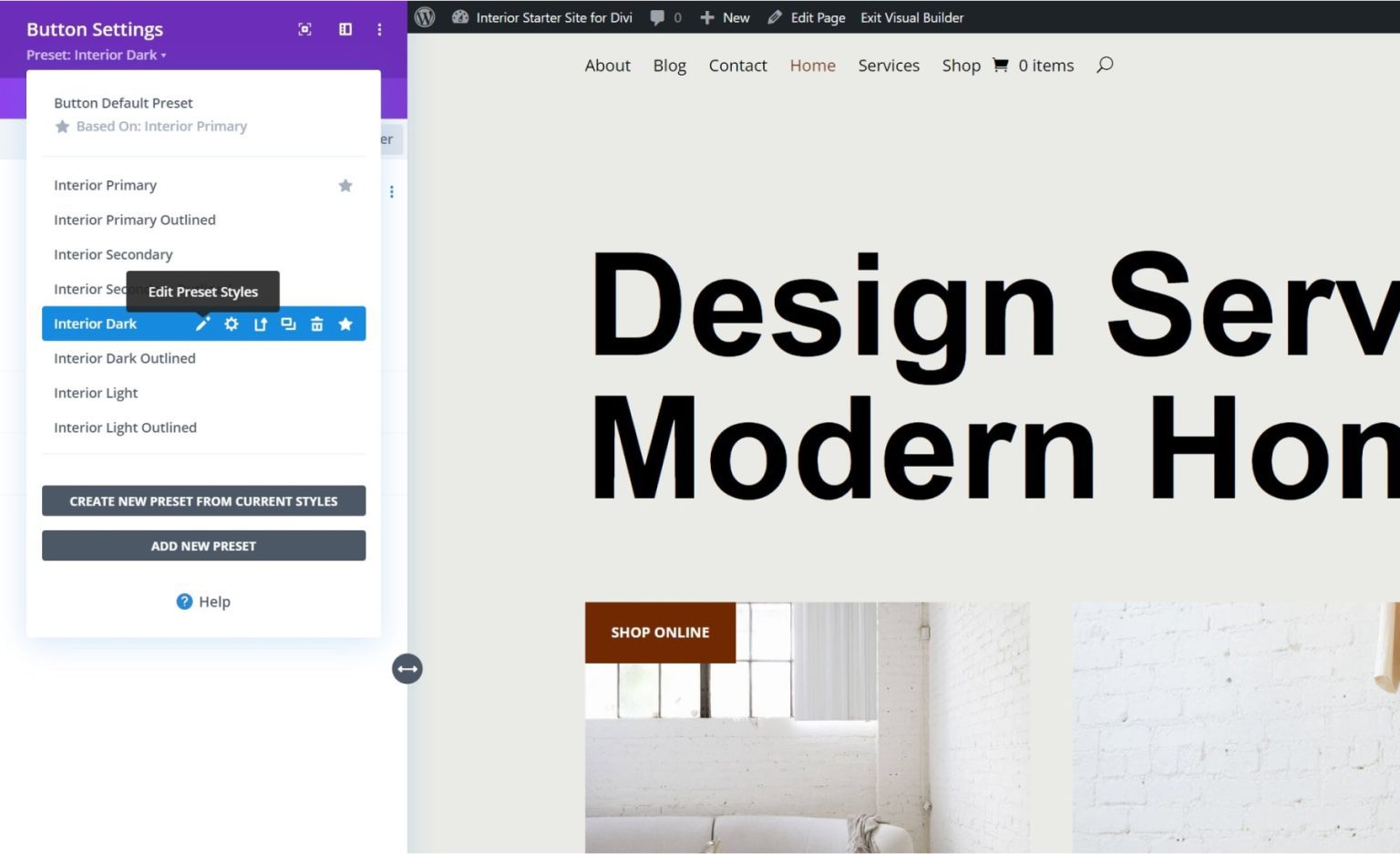 New Divi Starter Site for Interior (Quick Install)