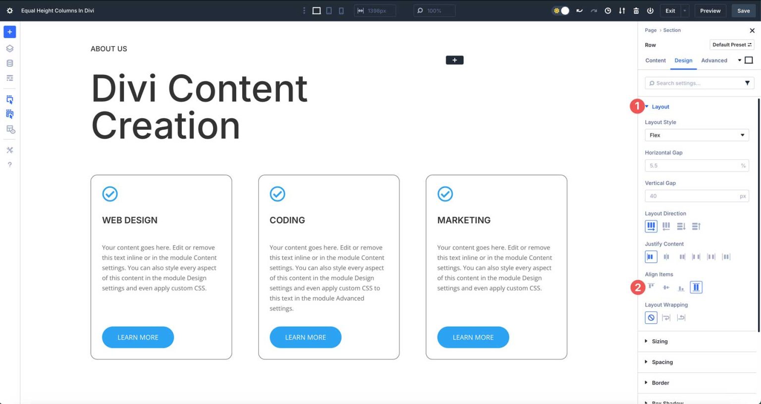 How To Create Equal Columns Heights With Flexbox In Divi 5