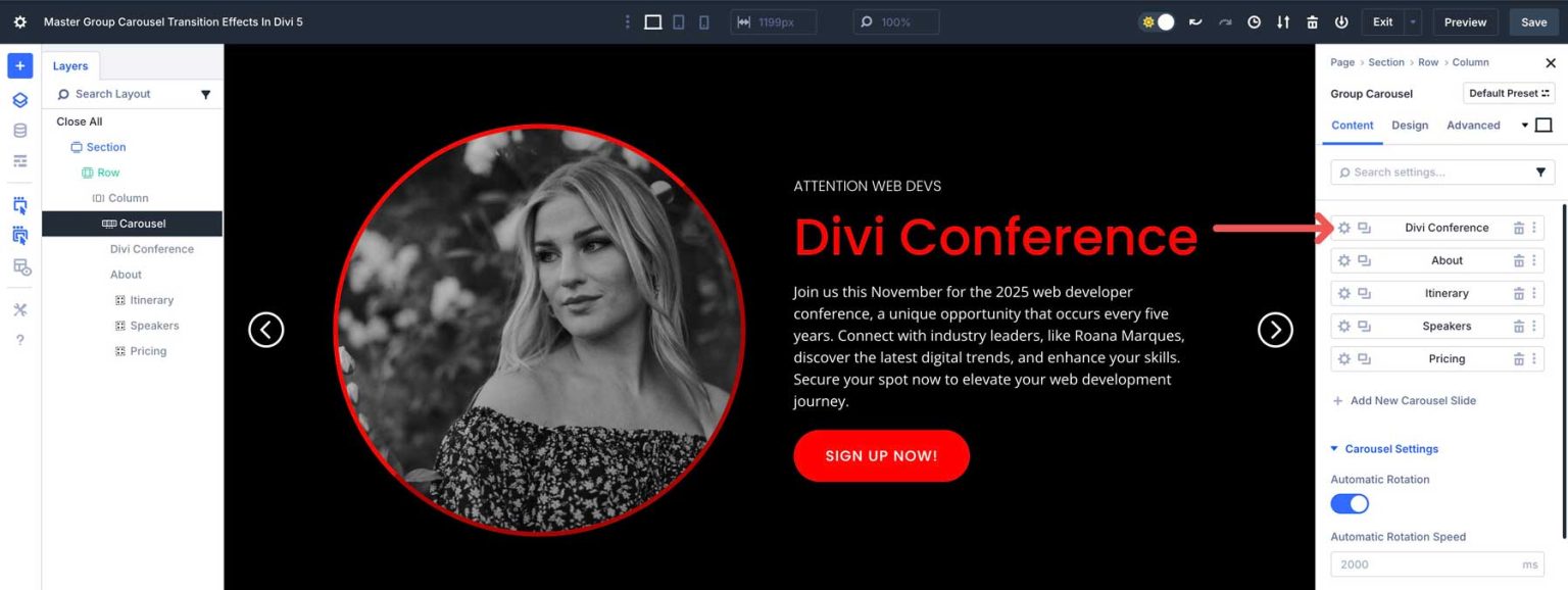 How To Master Group Carousel Transition Effects In Divi 5