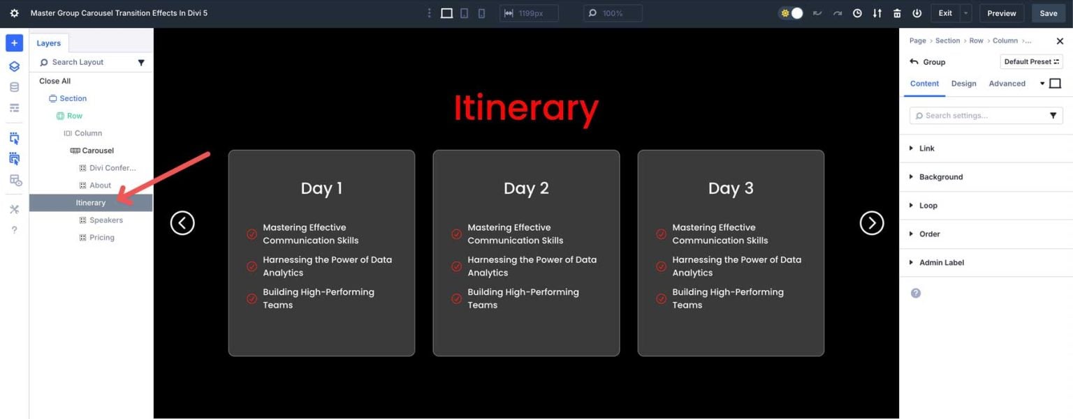 How To Master Group Carousel Transition Effects In Divi 5