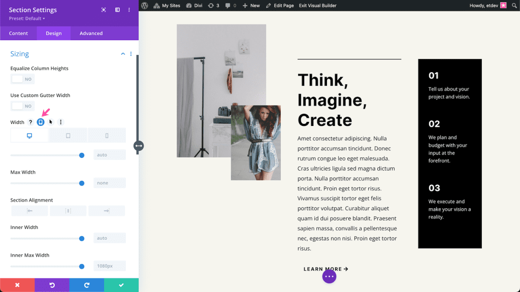 Using Divi Sizing Options Elegant Themes Documentation