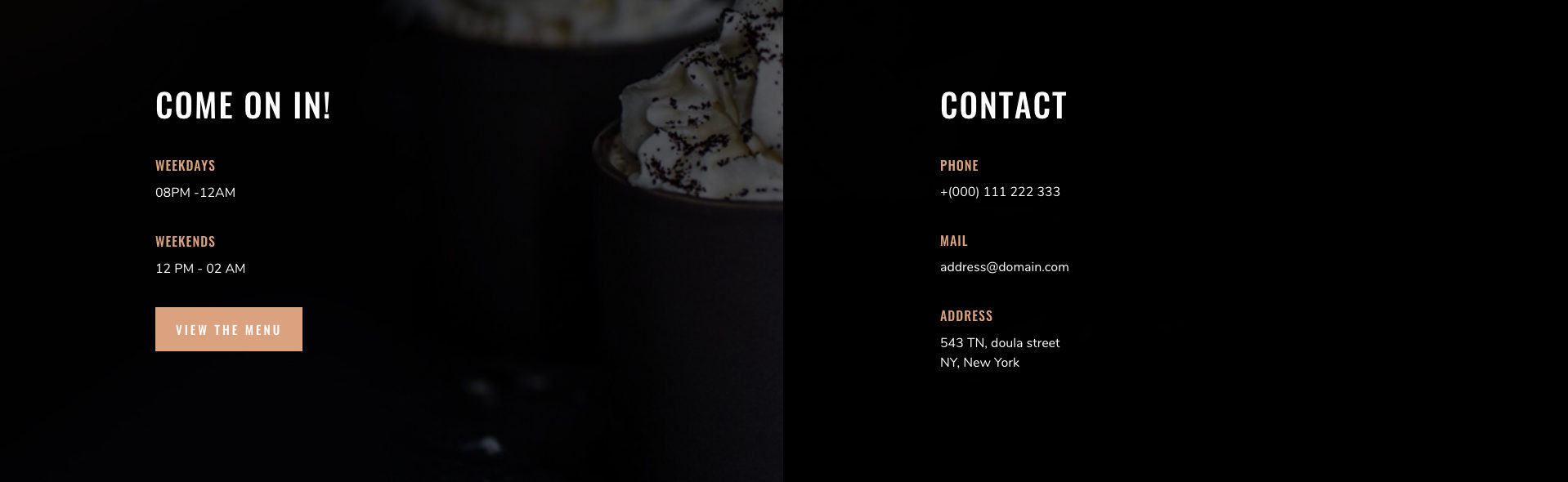 Coffee Shop Footer Page Divi Layout by Elegant Themes
