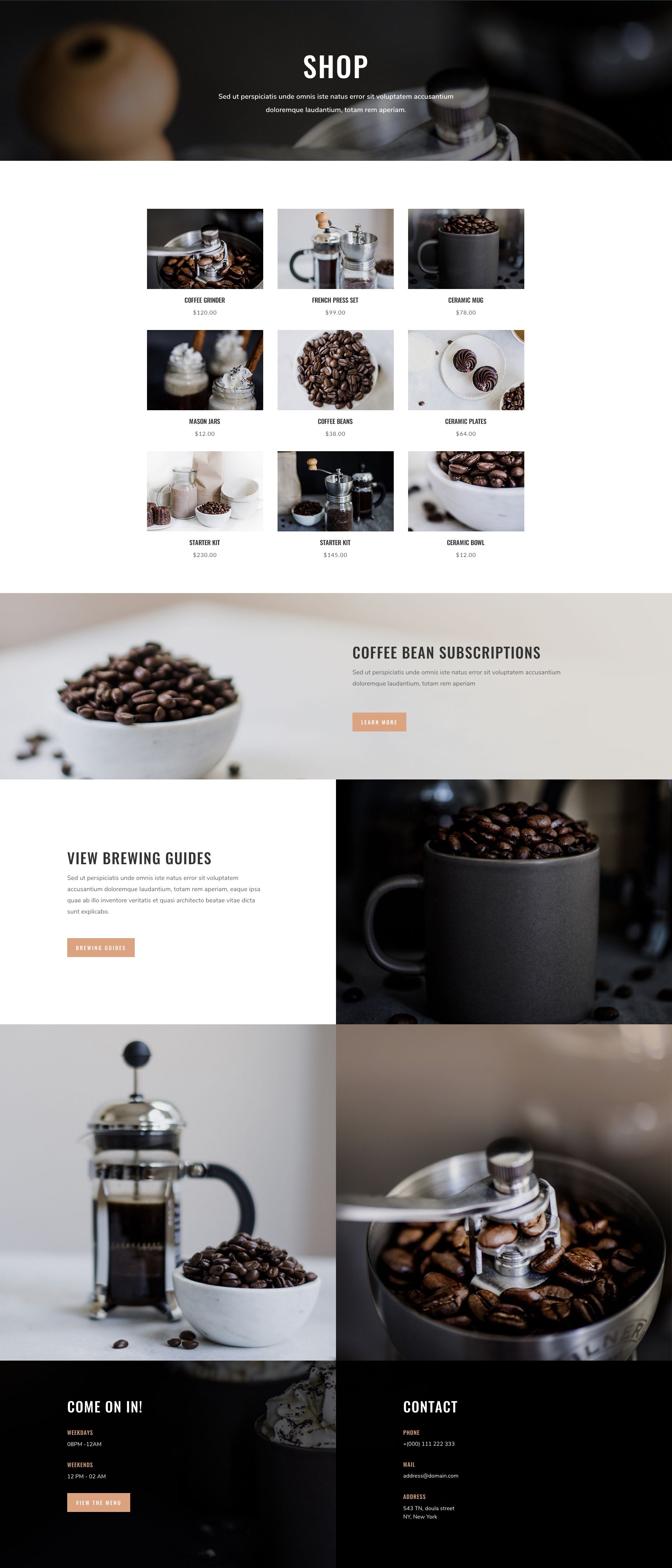 Coffee Shop Shop Page Divi Layout by Elegant Themes