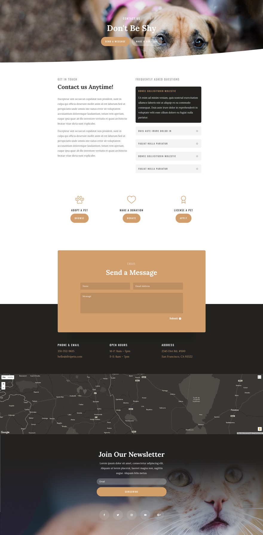 Animal Shelter Contact Page Divi Layout by Elegant Themes