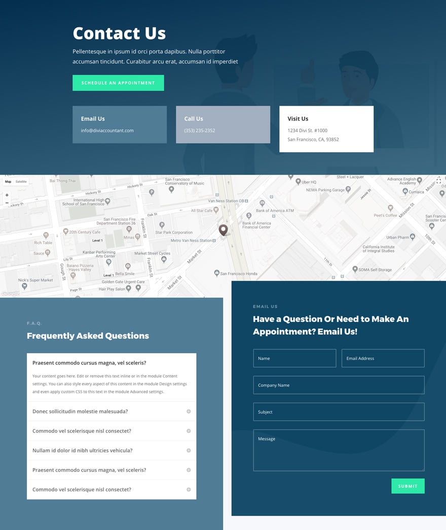 Accountant Contact Page Divi Layout by Elegant Themes