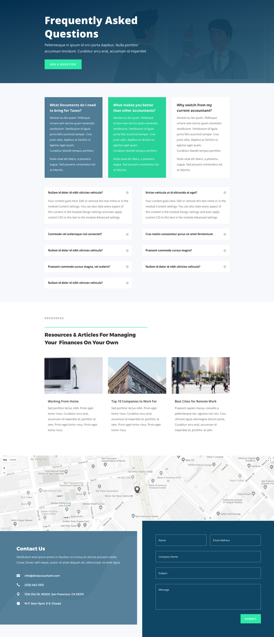 Accountant FAQ Page Divi Layout by Elegant Themes