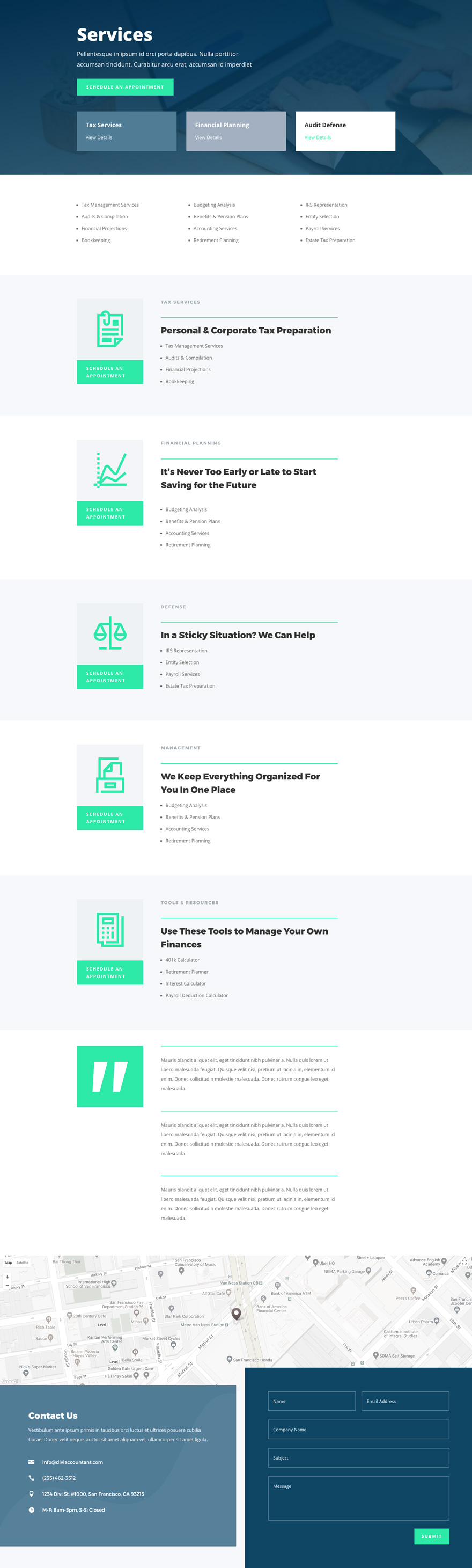 Accountant Services Page Divi Layout by Elegant Themes