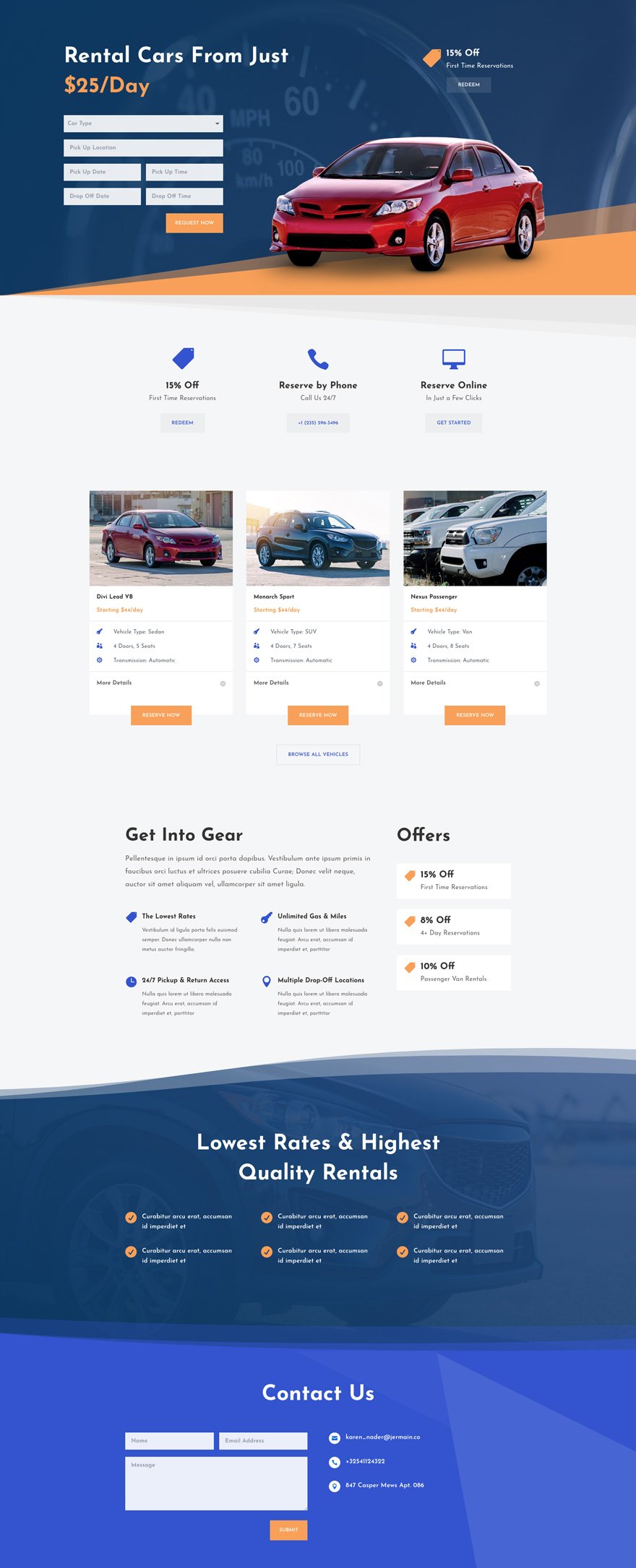 Car Rental Home Page Divi Layout by Elegant Themes