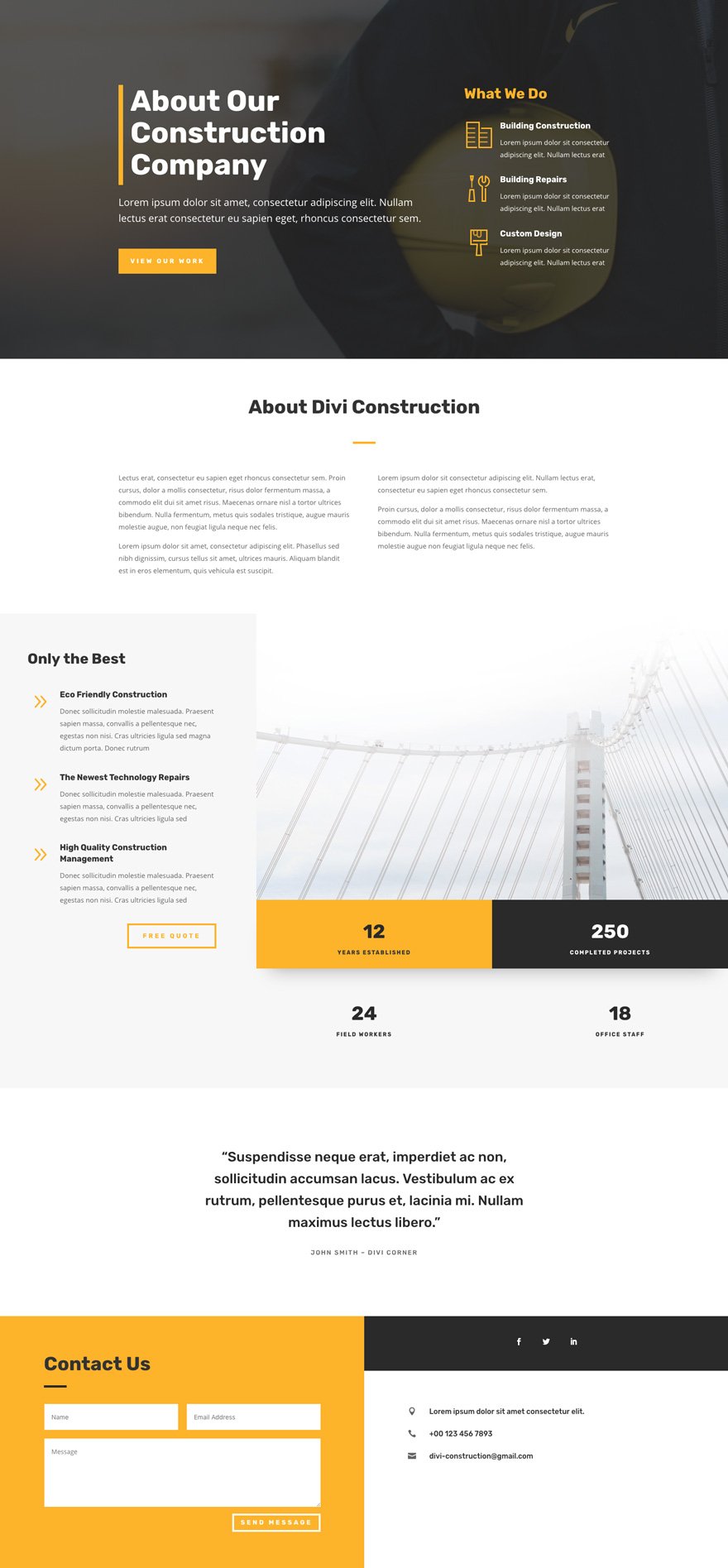 Construction Company About Page Divi Layout by Elegant Themes