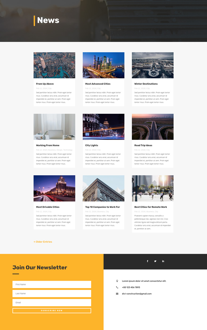 Construction Company Blog Page Divi Layout by Elegant Themes