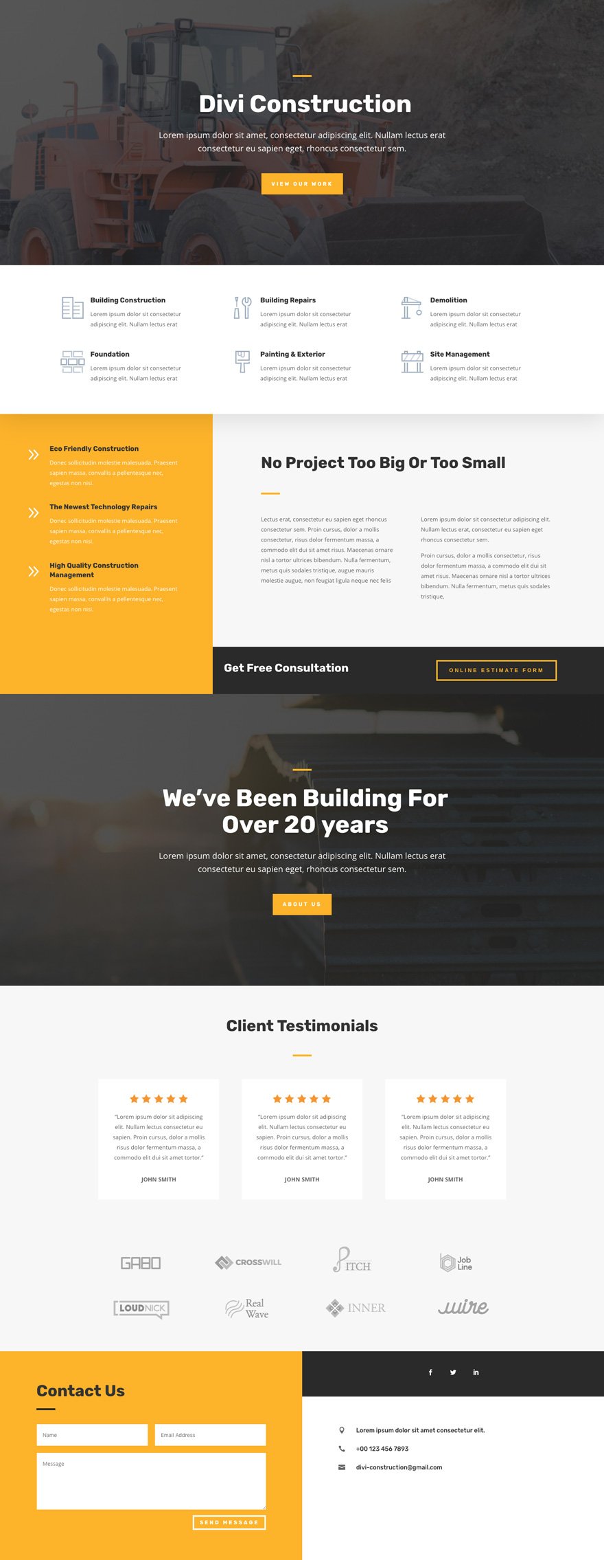 Construction Company Home Page Divi Layout by Elegant Themes