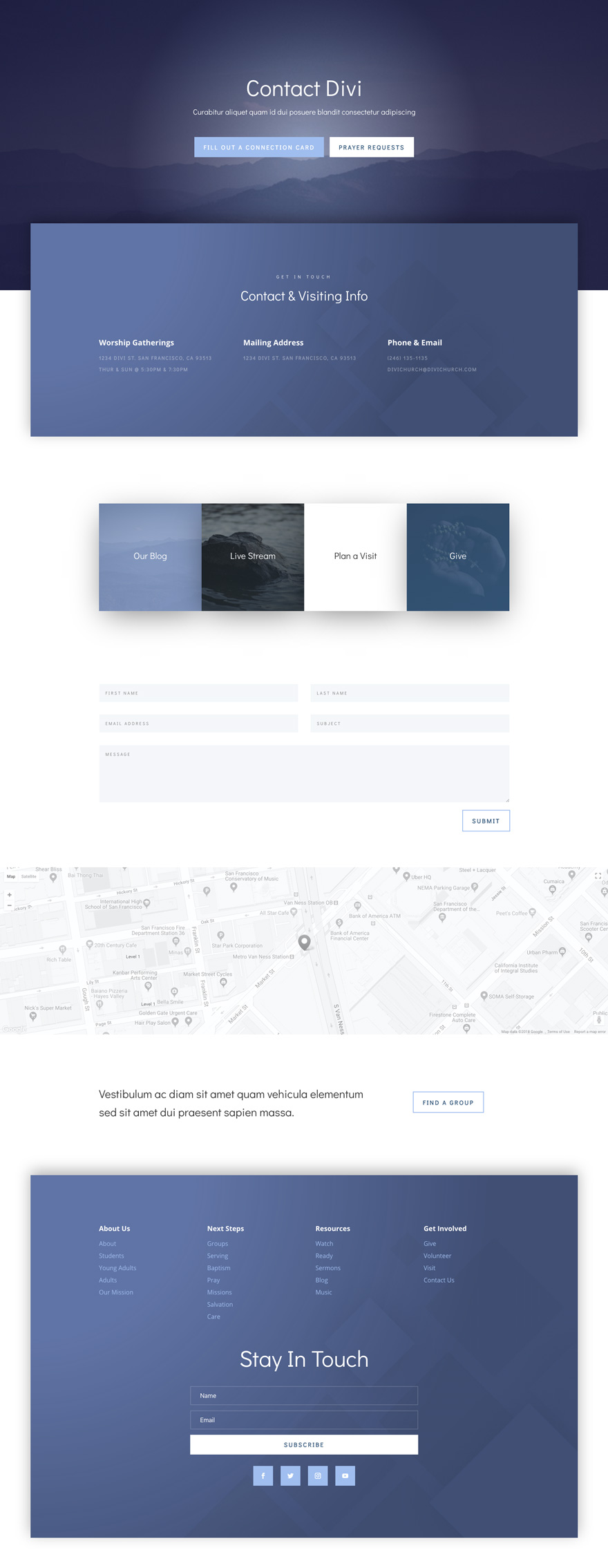 Church Contact Page Divi Layout by Elegant Themes