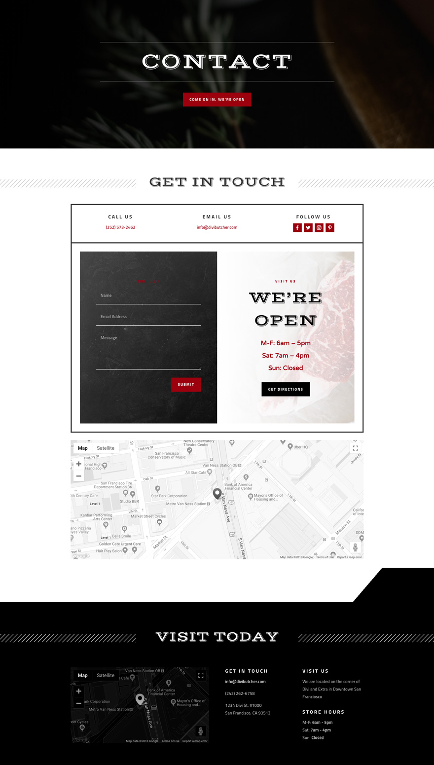 Butcher Contact Page Divi Layout by Elegant Themes