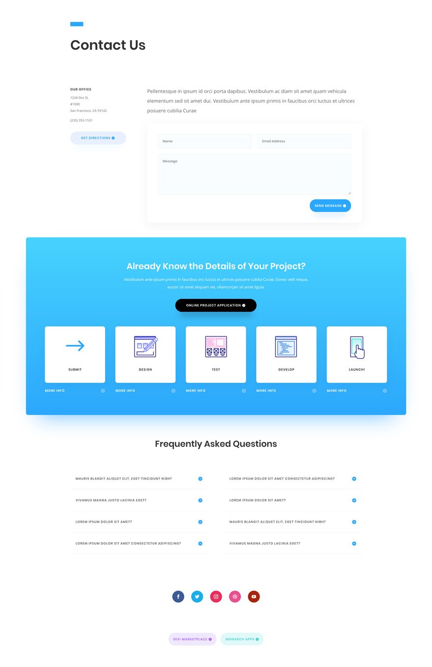 App Developer Contact Page Divi Layout by Elegant Themes