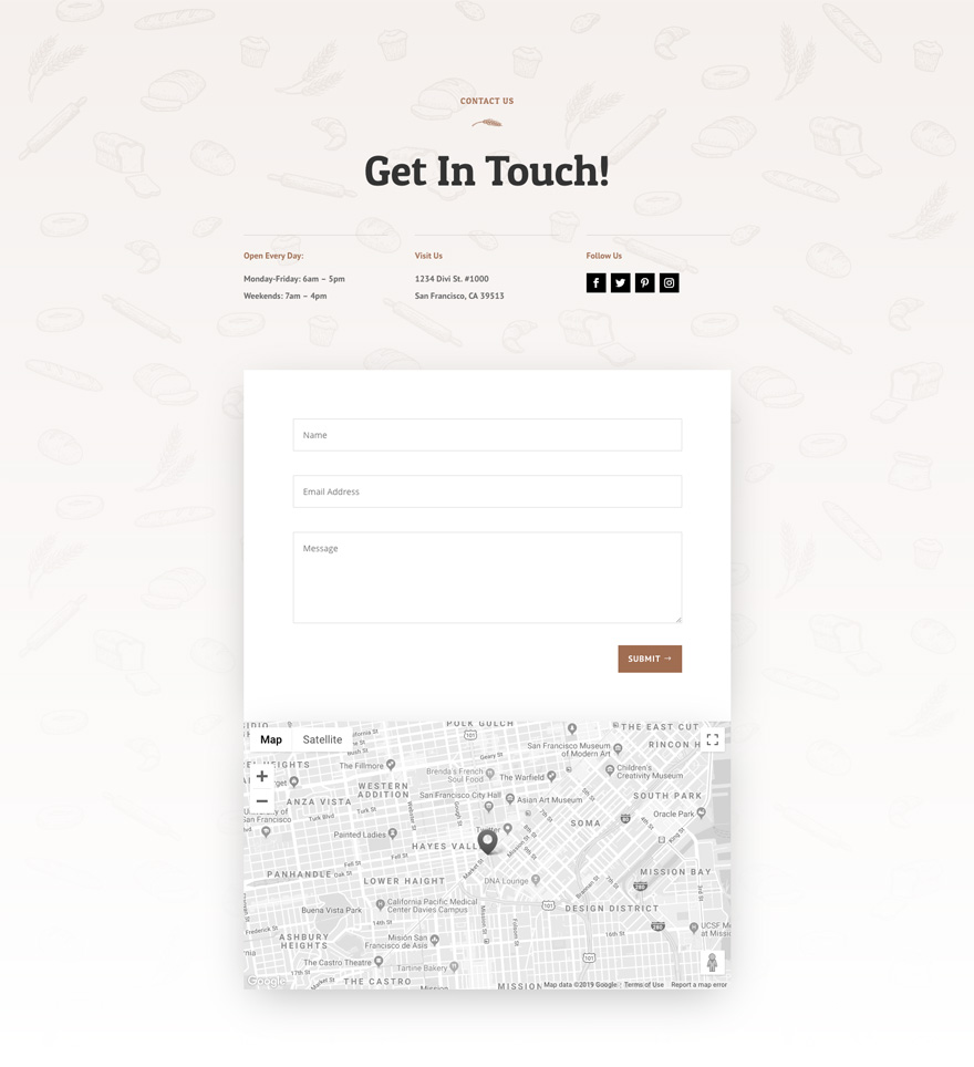 Bakery Contact Page Divi Layout by Elegant Themes