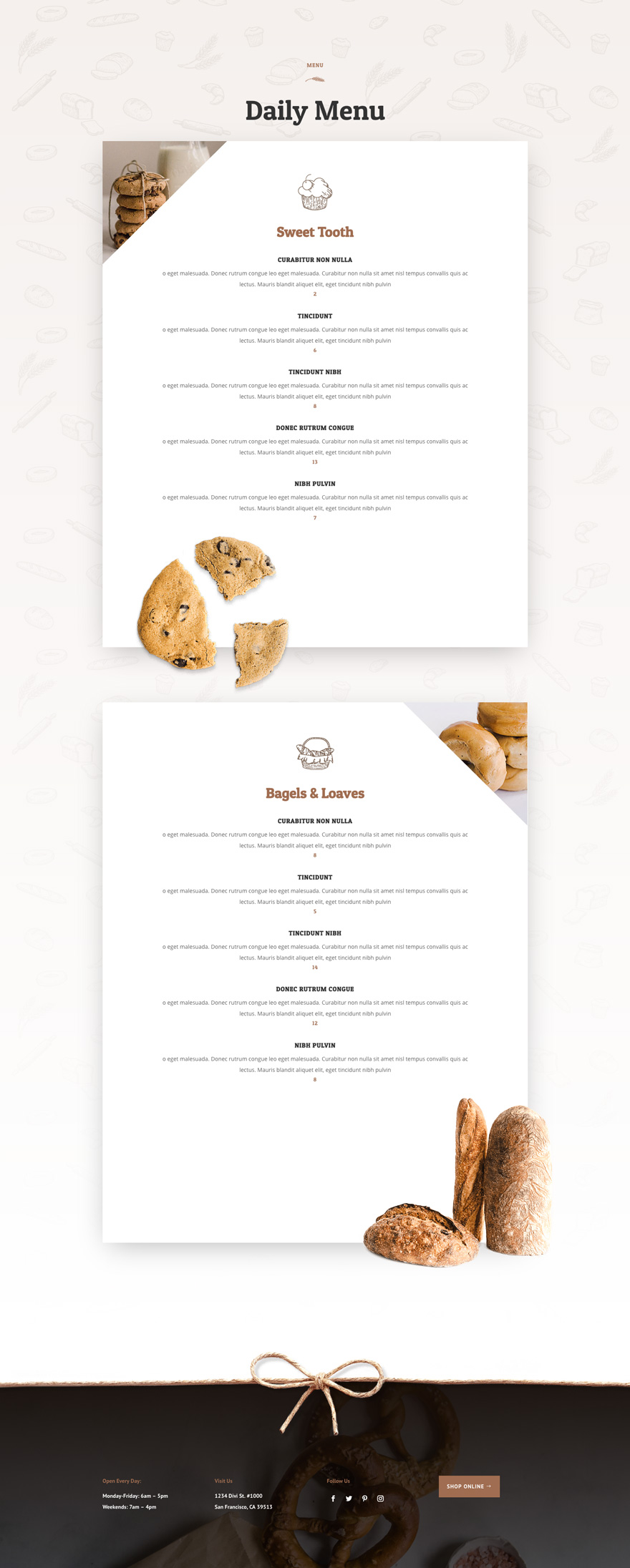 Bakery Menu Page Divi Layout by Elegant Themes