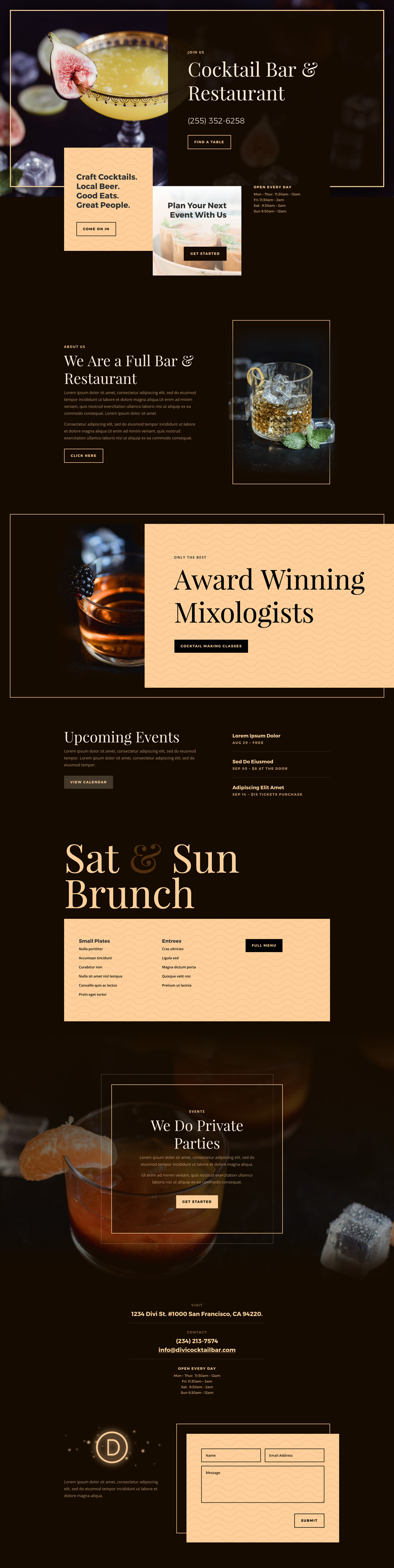 Bar Landing Page Divi Layout by Elegant Themes