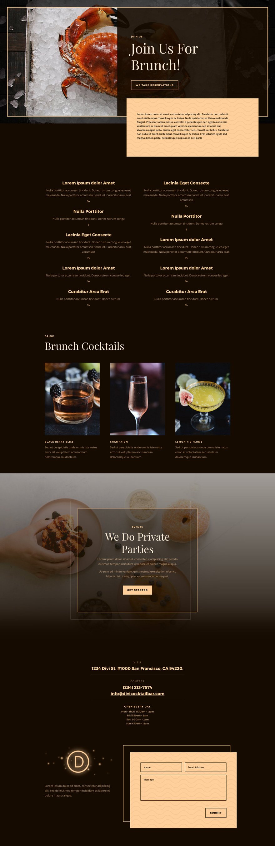 Bar Menu Page Divi Layout by Elegant Themes