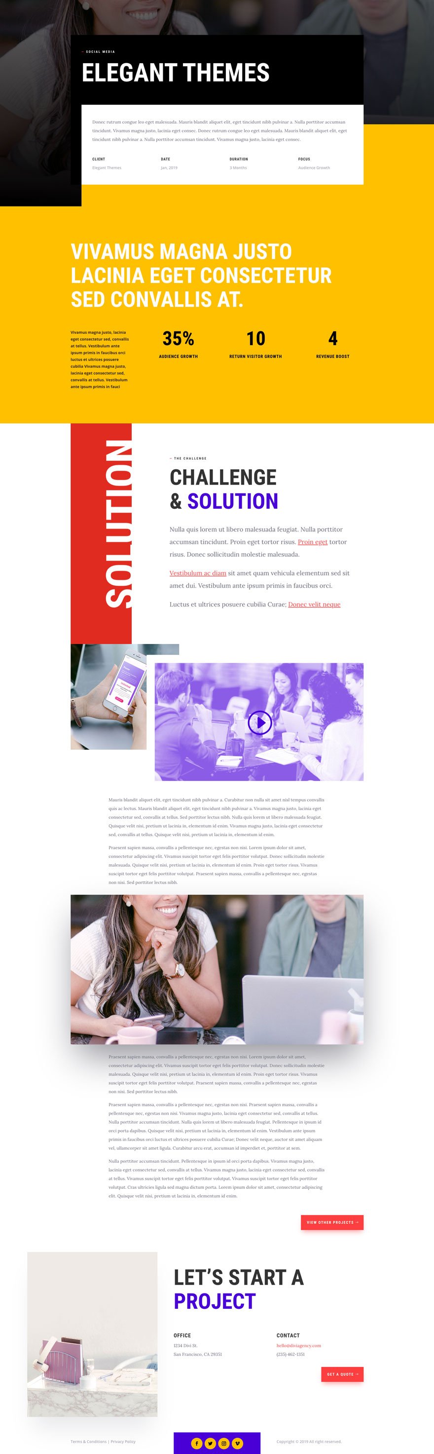 Advertising Agency Project Page Divi Layout by Elegant Themes