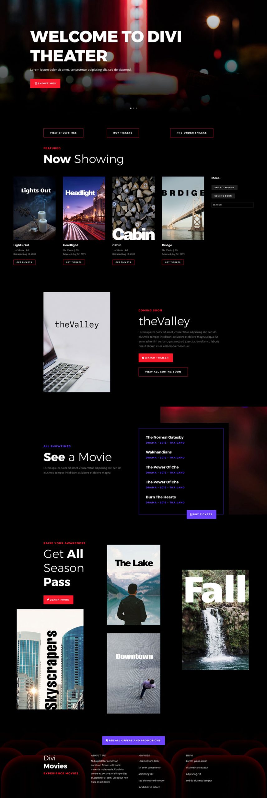 Movie Theater Landing Page Divi Layout by Elegant Themes