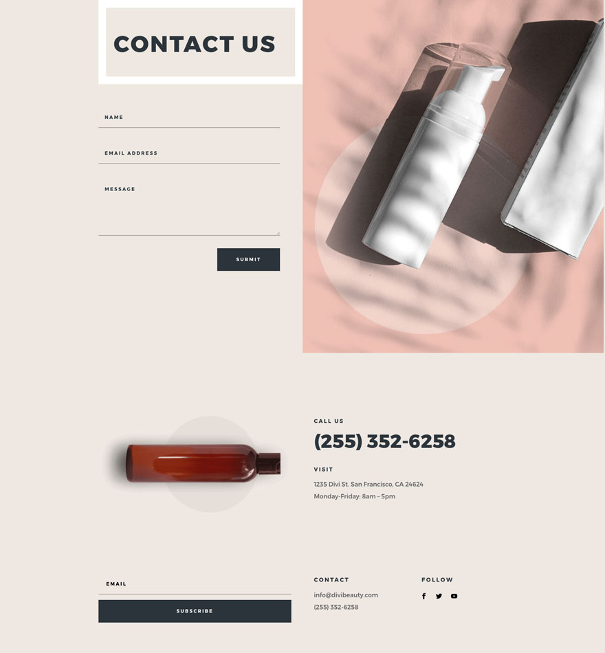 Beauty Product Contact Page Divi Layout by Elegant Themes