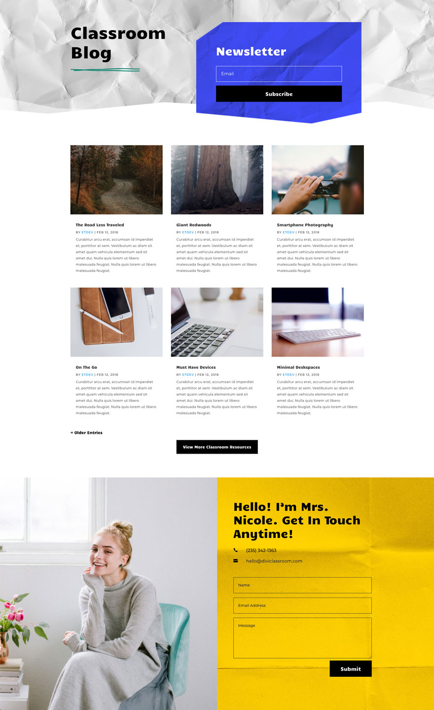 Classroom Blog Page Divi Layout by Elegant Themes