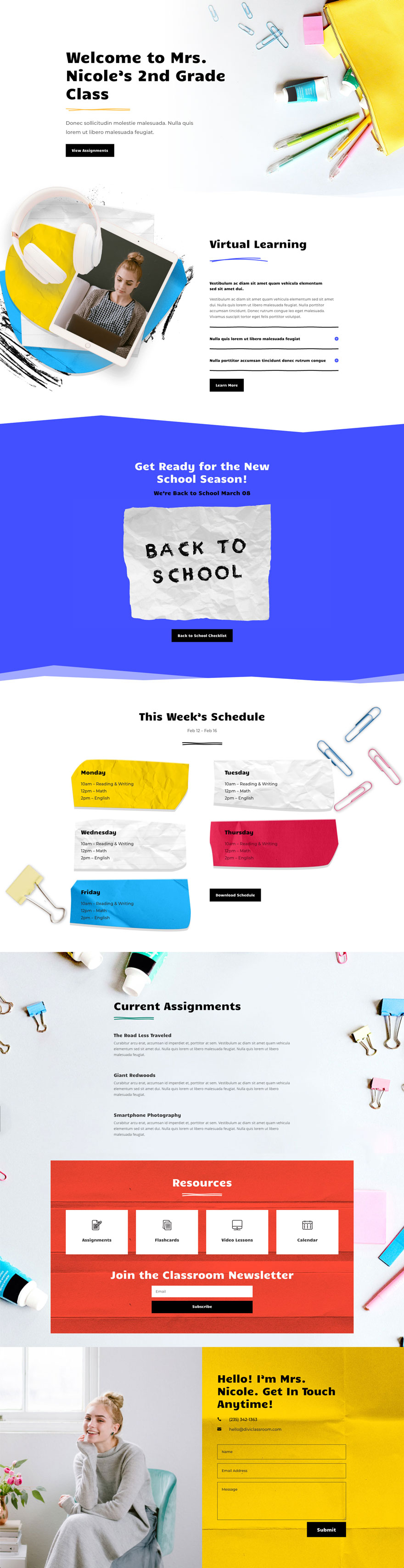 Classroom Landing Page Divi Layout by Elegant Themes